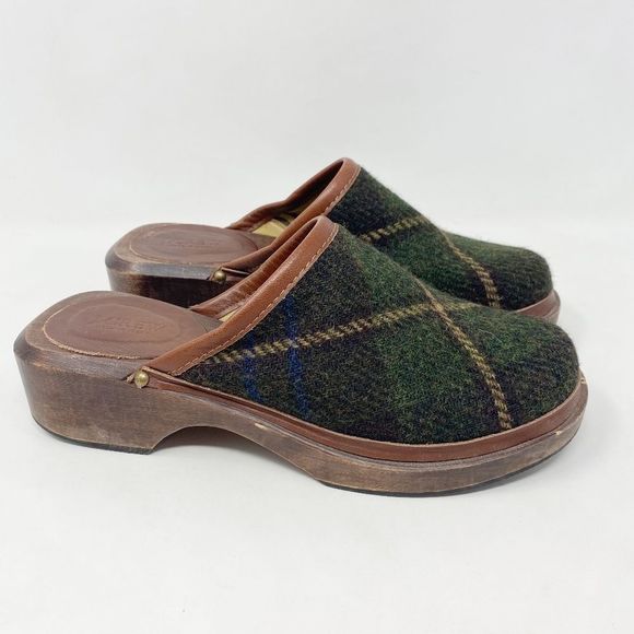 J. Crew | Shoes | Jcrew Knitted Plaid Wooden Clogs Mules | Poshmark